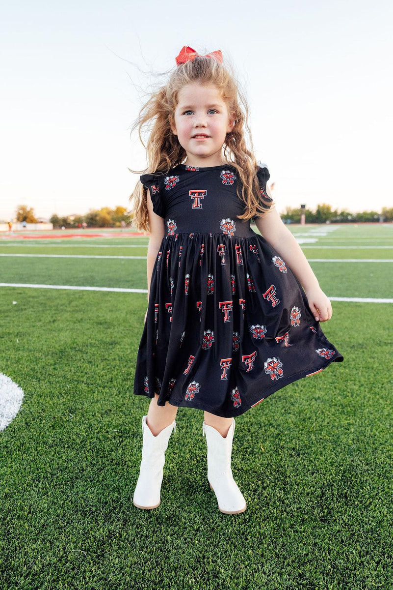 Texas Tech Black Raider Red Flutter Twirl Dress at Sophia's Style – SophiasStyle.com