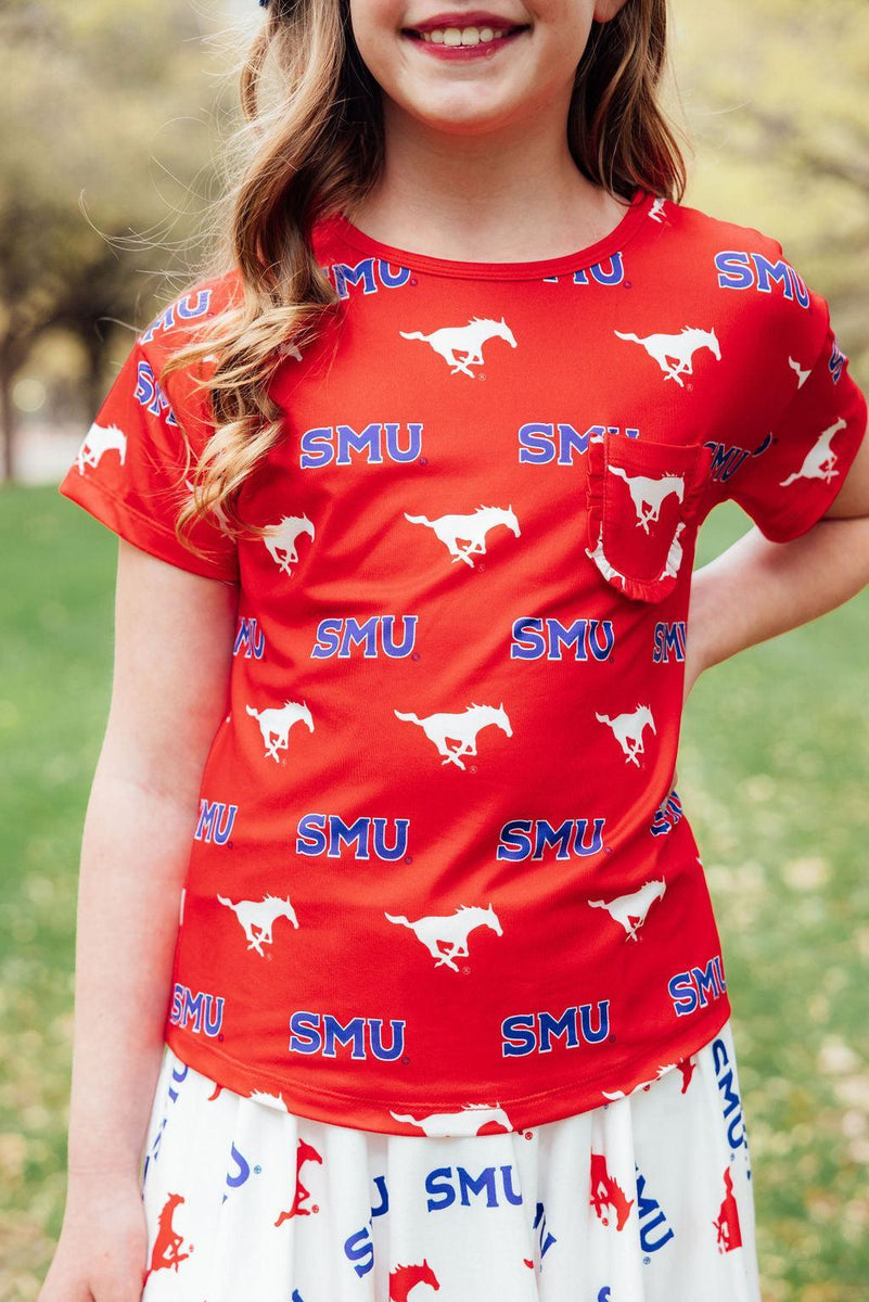 SMU Red Mustang Ruffle Pocket Tee from Mila & Rose at Sophia's Style ...