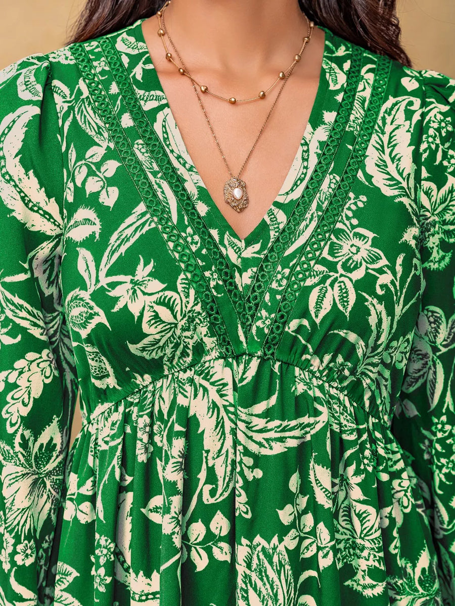 Plus Size Botanical Print Long Sleeve Midi Dress from OhSoStyled at ...