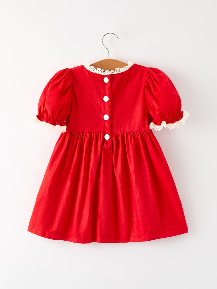 Red Christmas Girls Dress: Beautiful Embroidery with Lace Trim at ...