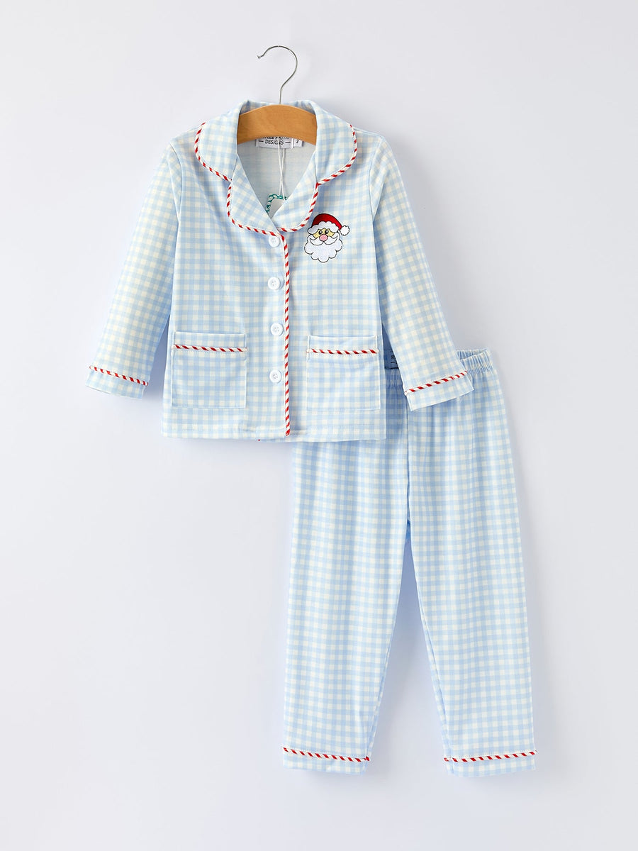 Blue Christmas Santa Embroidery Plaid Girls Pajamas Set at Sophia's ...