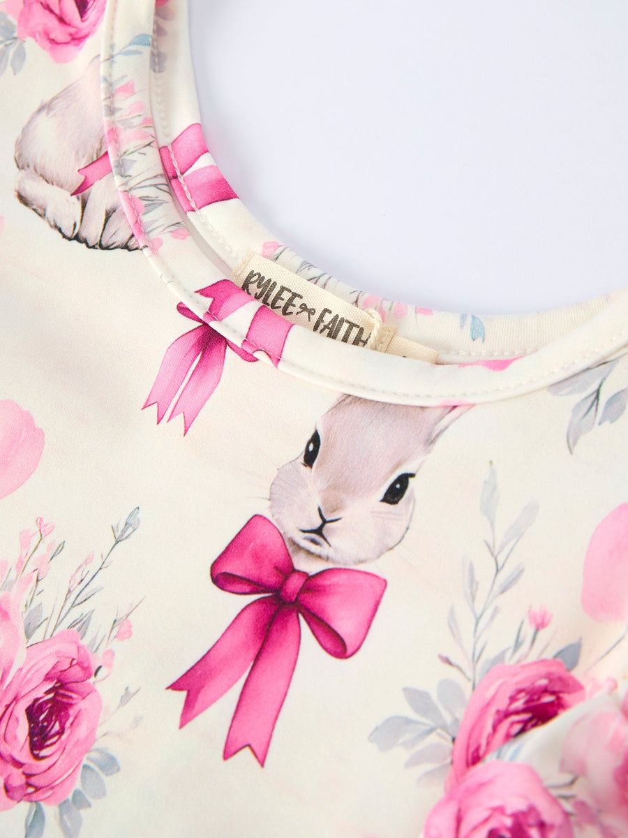 Easter Pink Bow Bunny and Rose Print Girls Dress from Rylee Faith ...