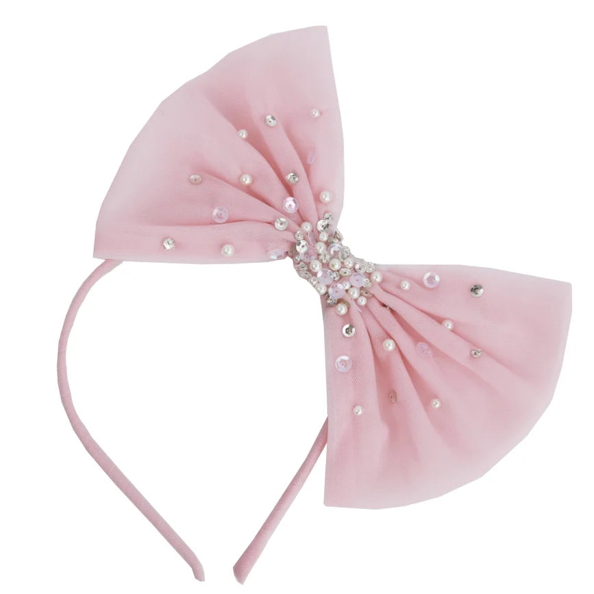 Girls Light Pink Sparkle Bow Headband – SophiasStyle.com