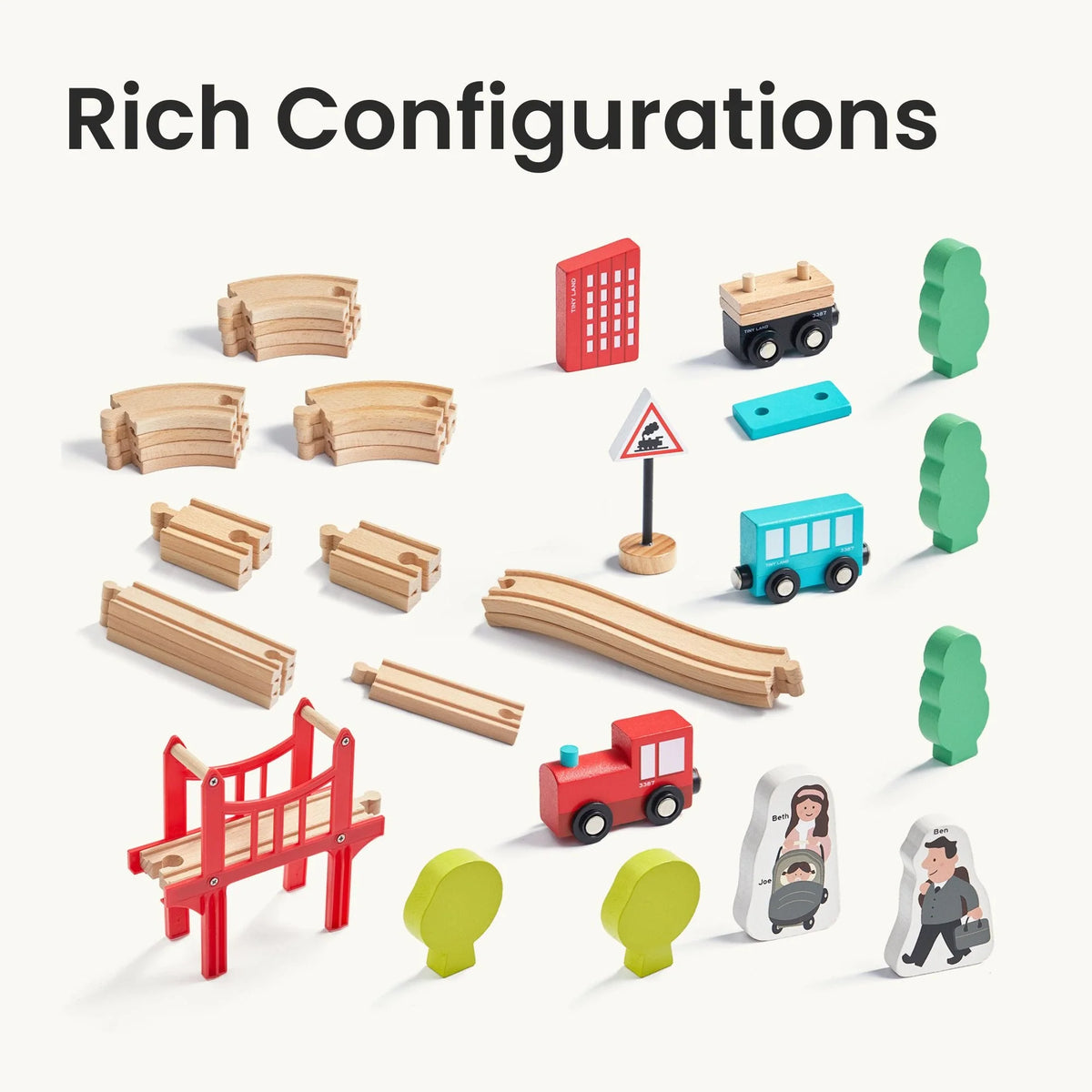 Tiny Land® Wooden Train Set for Children 39 Pcs from Tiny Land at ...