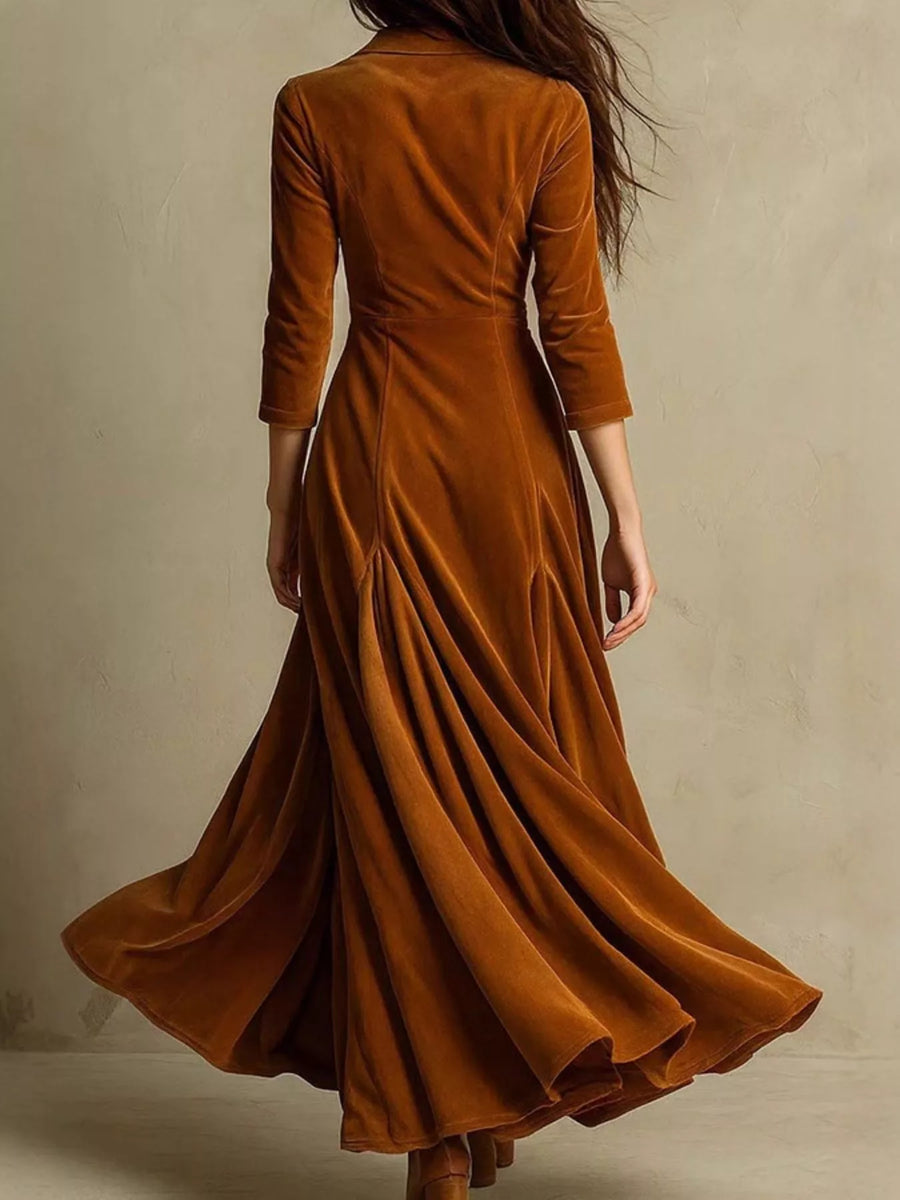 Velvet Button Front 3/4 Sleeve Maxi Dress from OhSoStyled at Sophia's ...