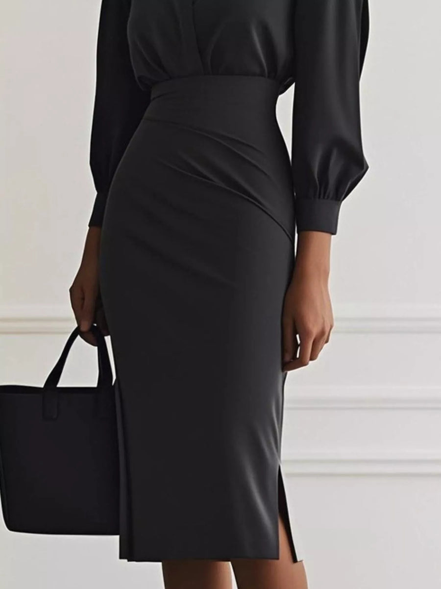 Ruched Midi Shirt Dress with Side Slit from OhSoStyled at Sophia's ...