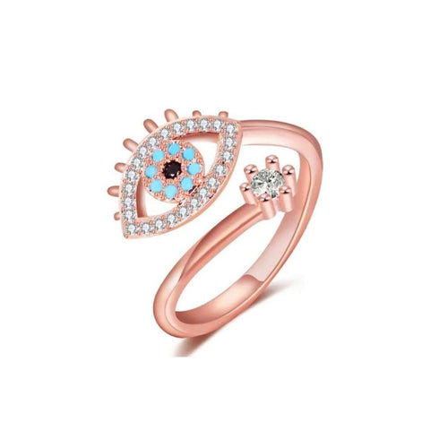 Evil Eye Rings Adjustable Rose Gold with Cubic Zirconia from Hollywood ...