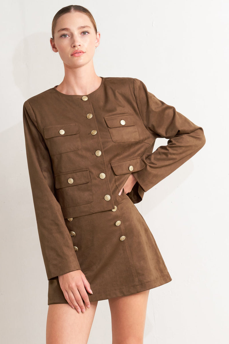 HERITAGE UTILITY FAUX SUEDE JACKET from Flying Tomato at Sophia's Style ...