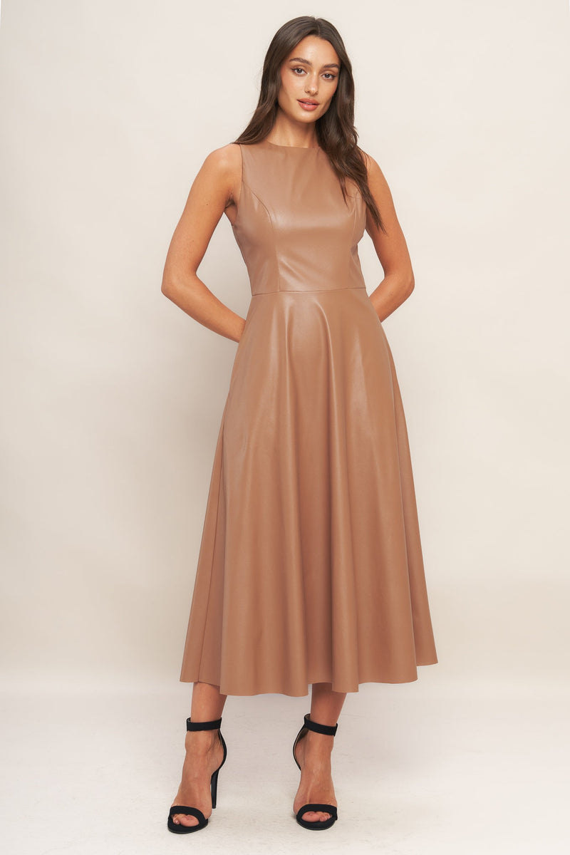 BARE SOPHISTIQUE FAUX LEATHER MIDI DRESS from Flying Tomato at Sophia's ...