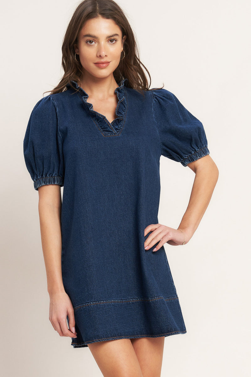 MODERN FOLK TOUCH DNIM MINI DRESS from Flying Tomato at Sophia's Style ...