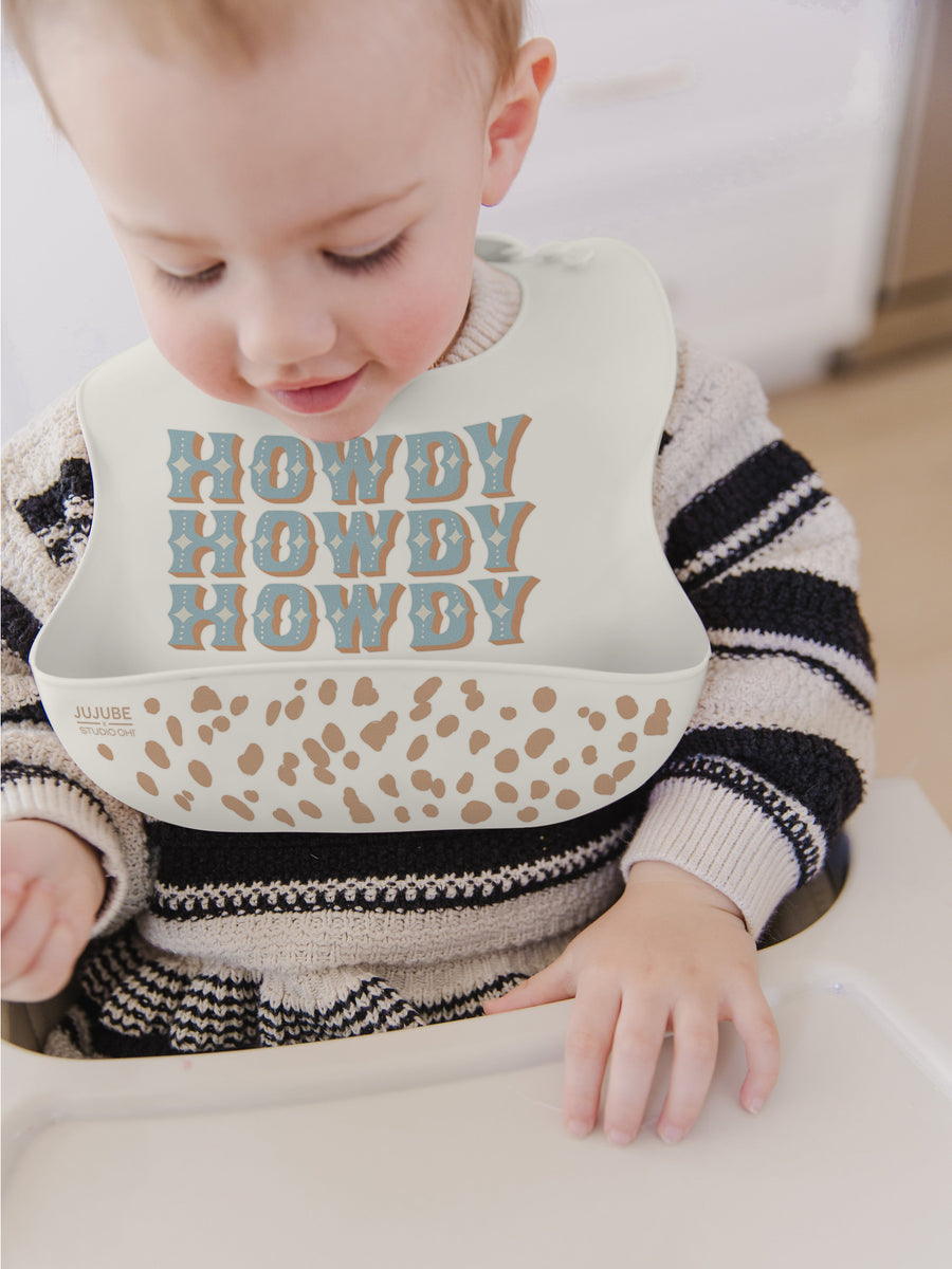 Silicone Bib - Howdy Partner Blue by Caroline Alfreds – SophiasStyle.com