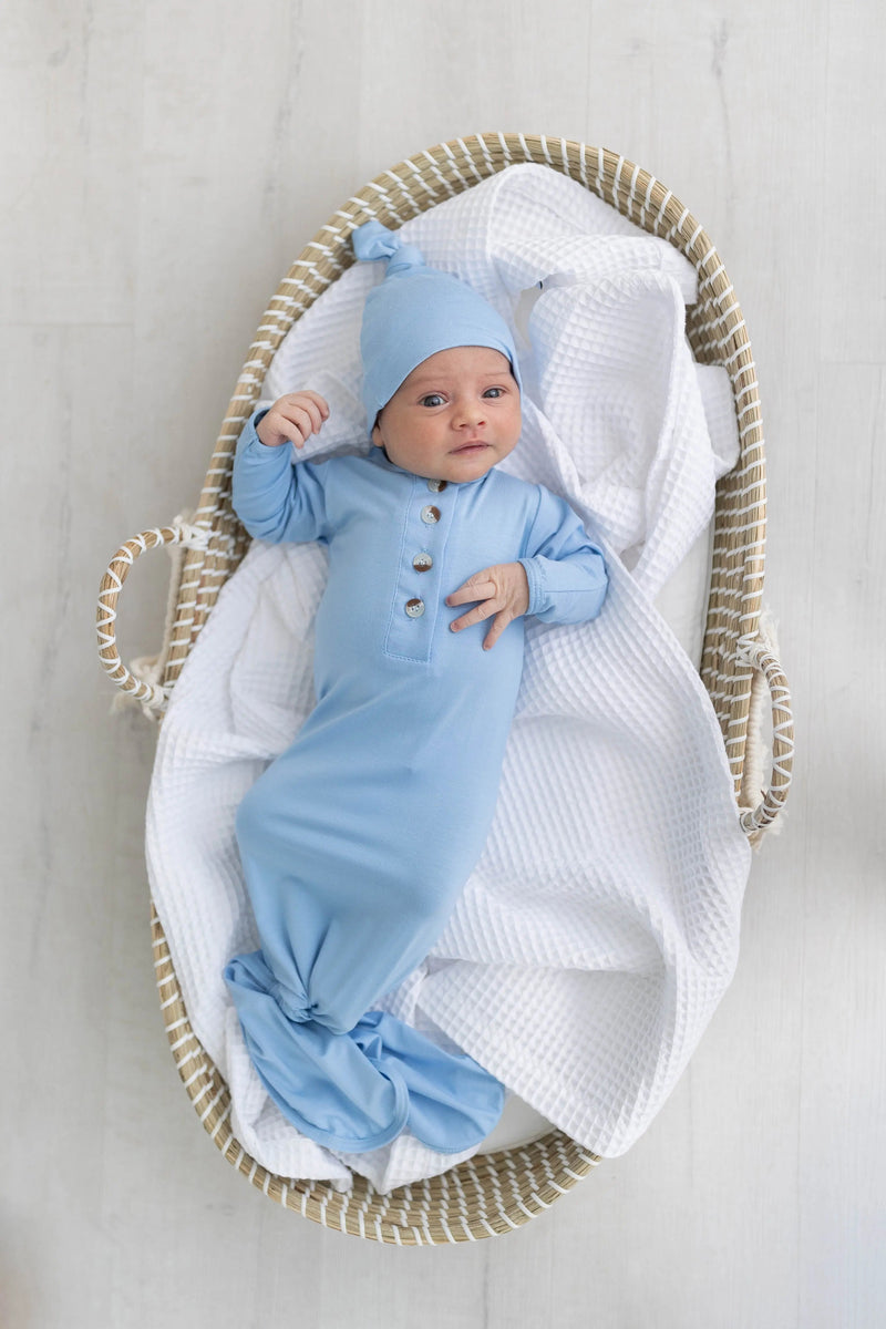 Newborn Knotted Gown & Hat Set Baby Blue, Newborn Clothes for Boys from ...