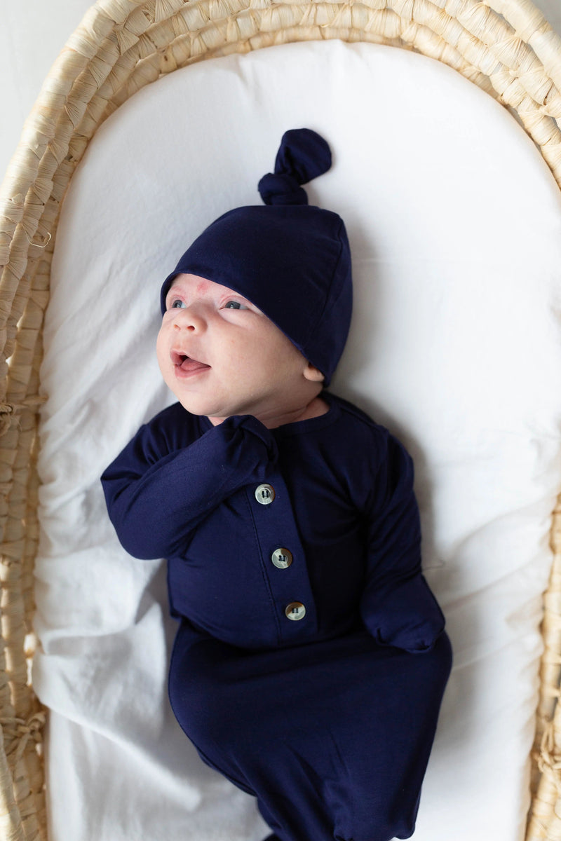 Newborn Knotted Gown and Hat Set Navy Blue, Newborn Clothes for Boys at ...