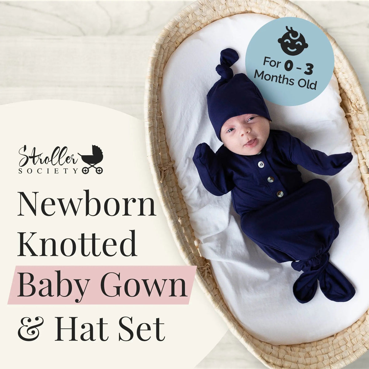 Newborn Knotted Gown and Hat Set Navy Blue, Newborn Clothes for Boys at ...