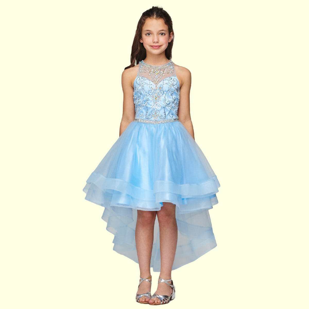 Girls Multi Color Crystal Pearl Halter Pageant Dress 4-16 ...