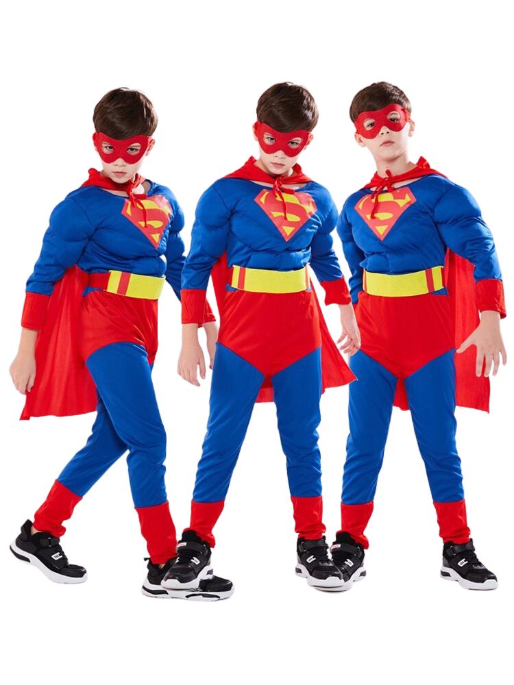 Boys Red Blue Yellow Muscle Super Hero Halloween Party Dress Up Costum ...