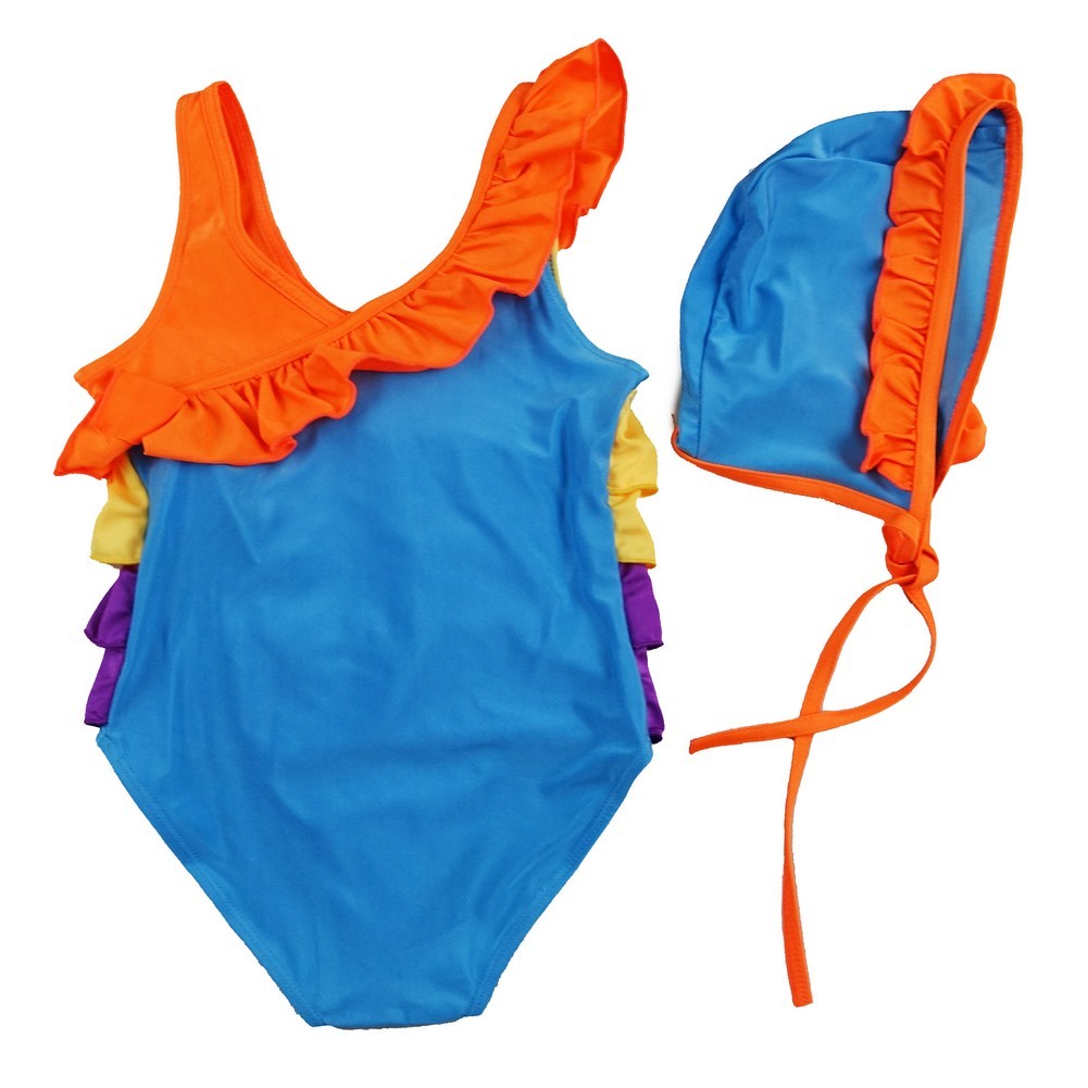 Little Girls Multi Color Rainbow Ruffle Trim Cap Swimsuit 2T-7 ...