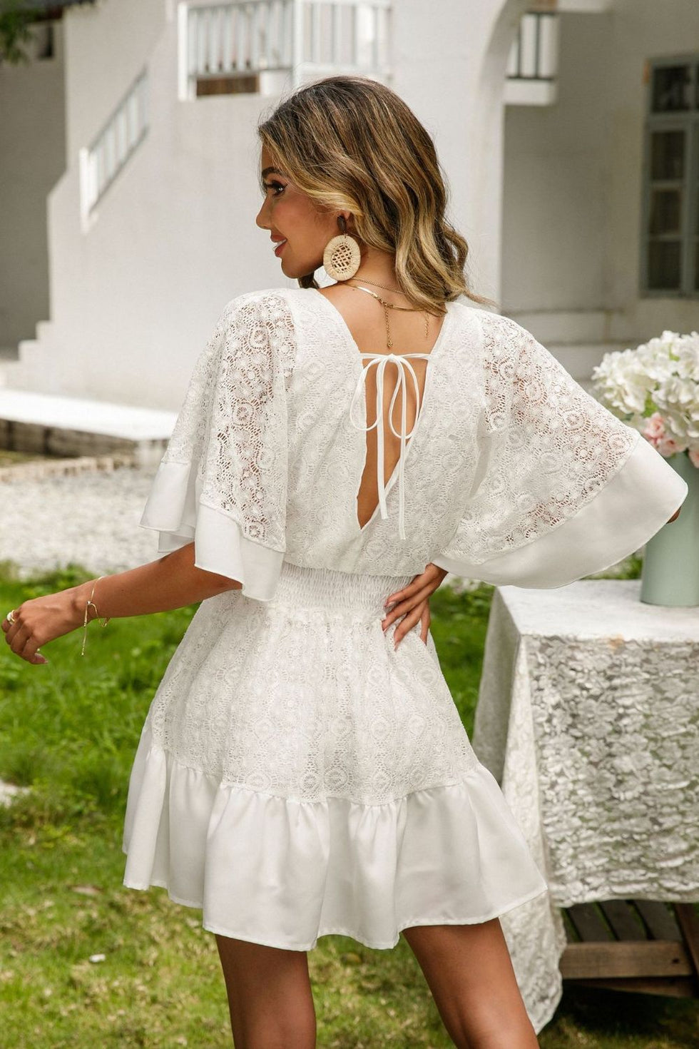 Lace Cutout Surplice Half Sleeve Dress – SophiasStyle.com