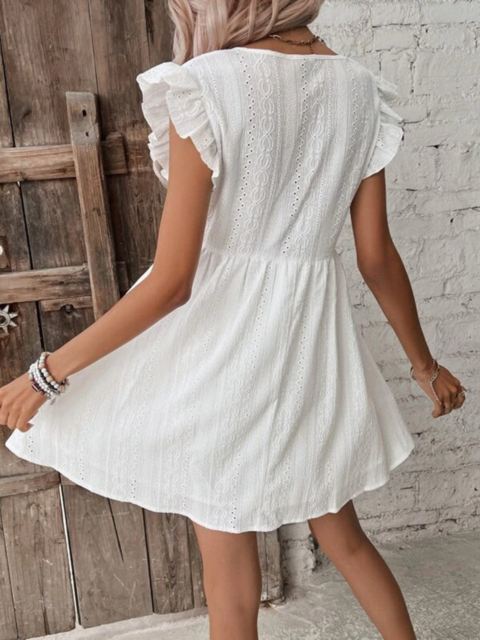 Eyelet Ruffled Cap Sleeve Mini Dress – SophiasStyle.com