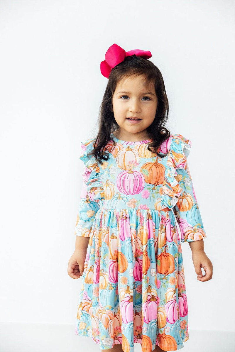 Preppy Pumpkins 3/4 Sleeve Ruffle Twirl Dress from Mila & Rose at ...