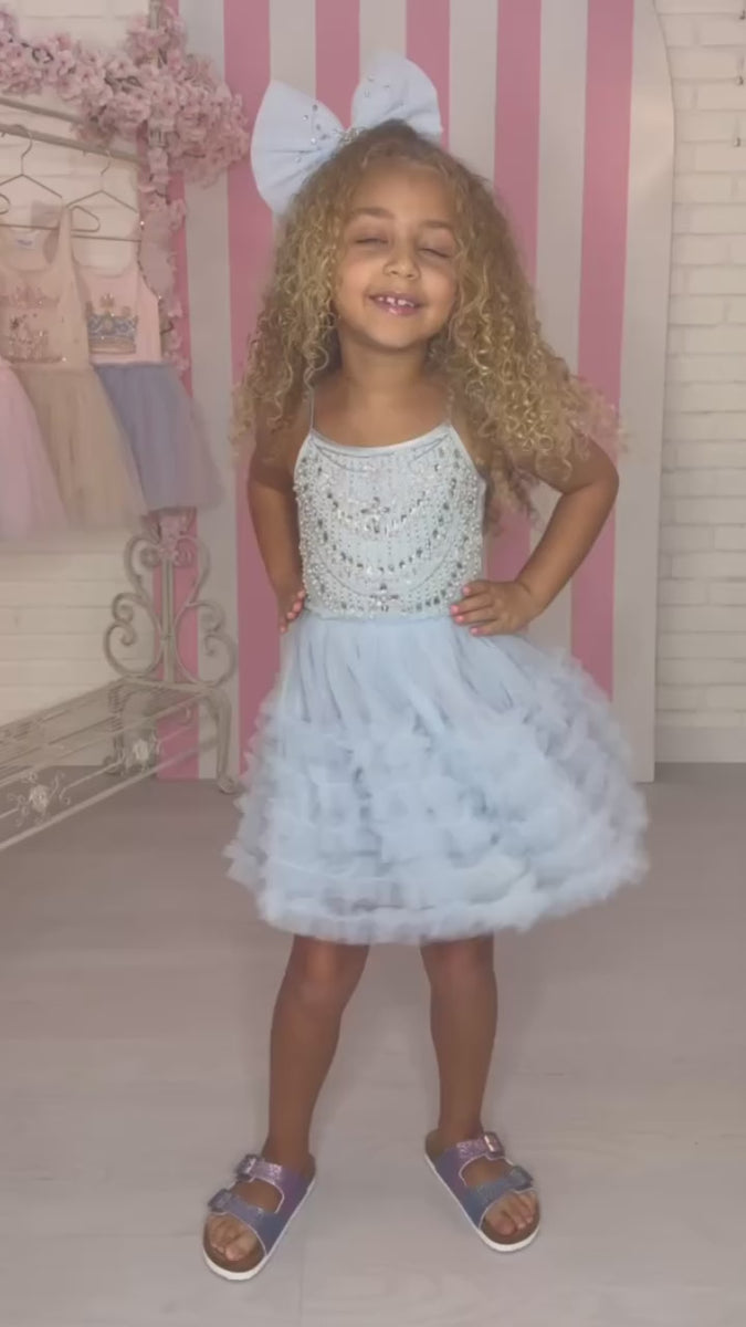 Girls Blue Sparkle Tulle Party Dress for Girls – Beaded Bodice & Ruffl ...