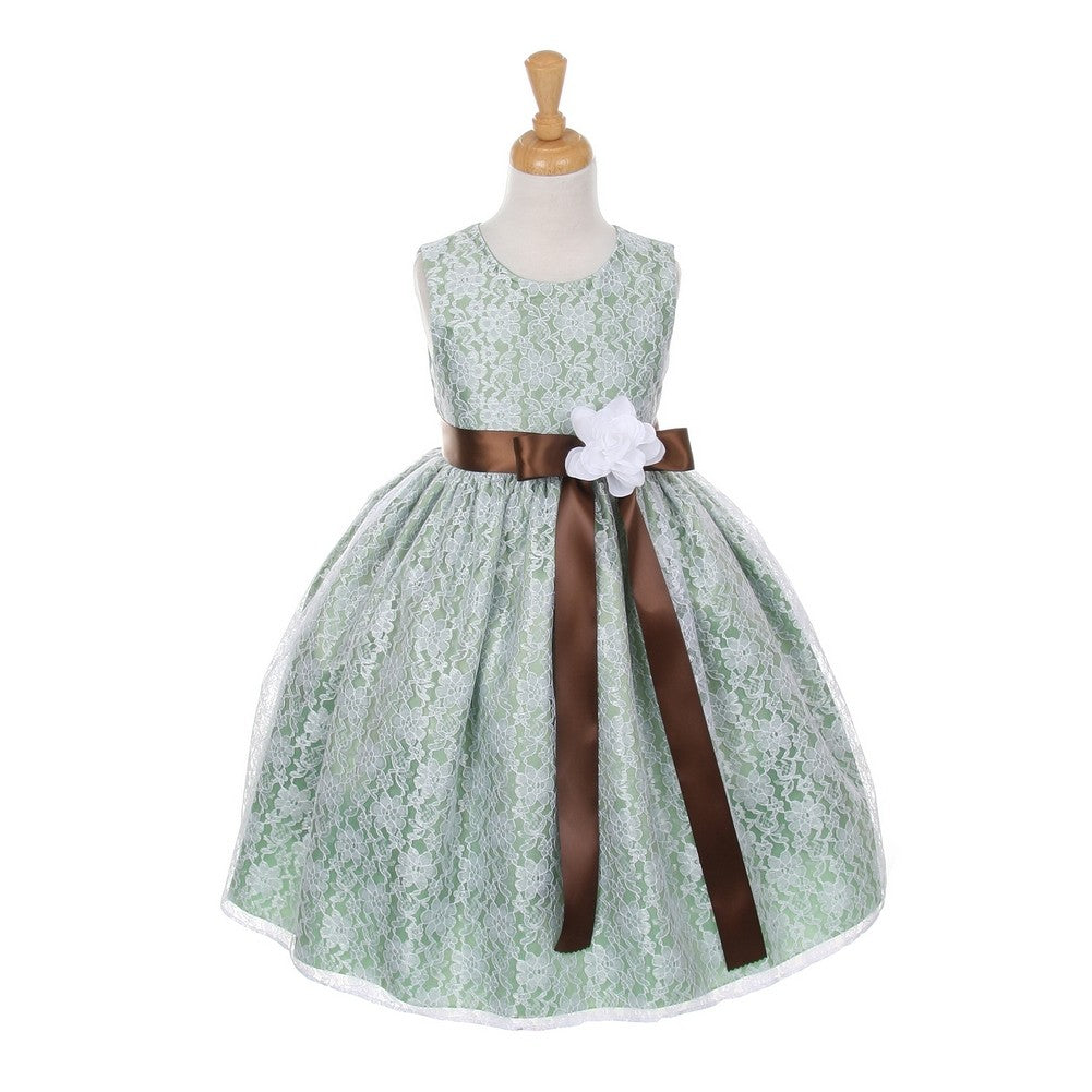 Little Girls Sage Satin Multi Color Sashes Dress 2-6 – SophiasStyle.com