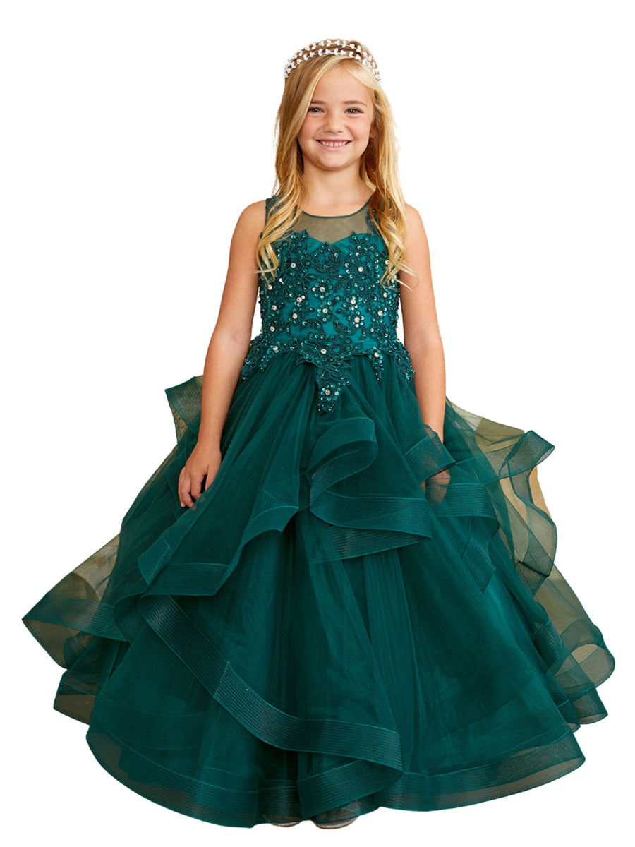 Girls Sleeveless Illusion Neckline Pageant Dress, Sizes 2-18 ...