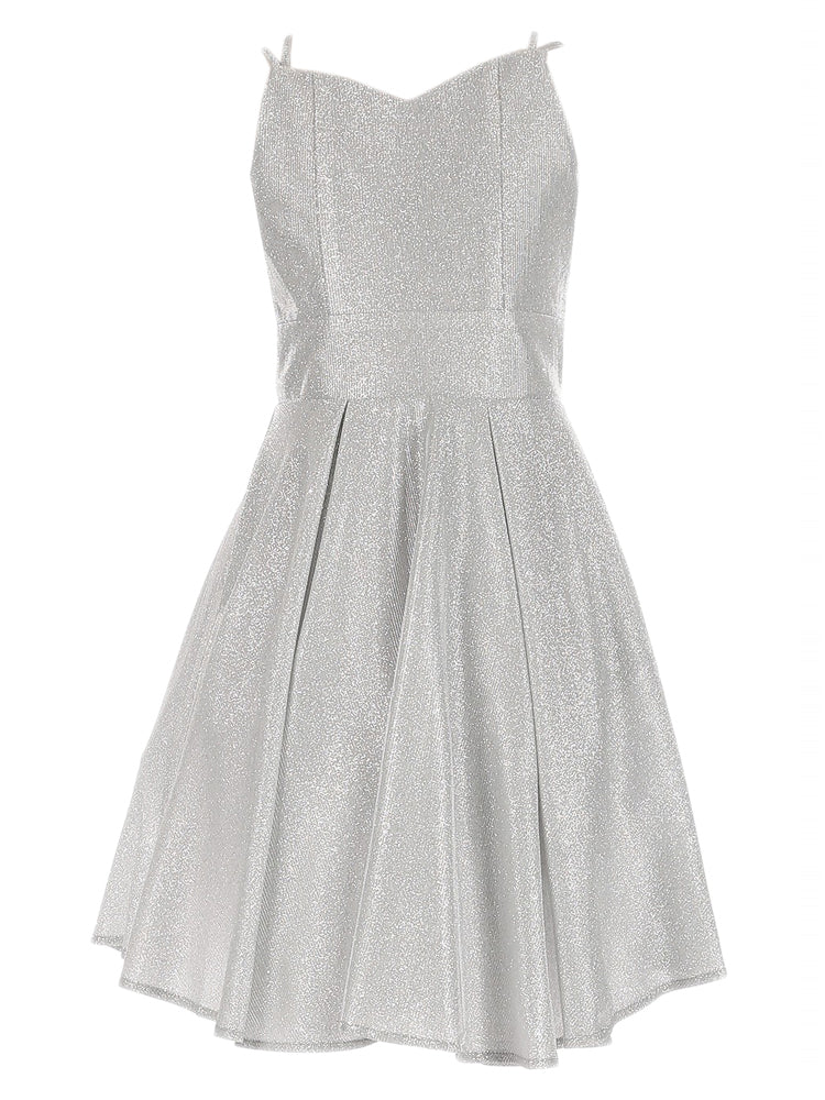 Little Girls Silver Glitter Metallic Double Strap Flower Girl Dress 4 ...