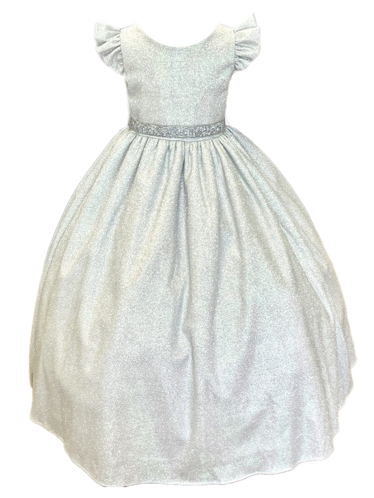 Little Girls Silver Metallic Flutter Sleeve Flower Girl Dress 2-6 ...