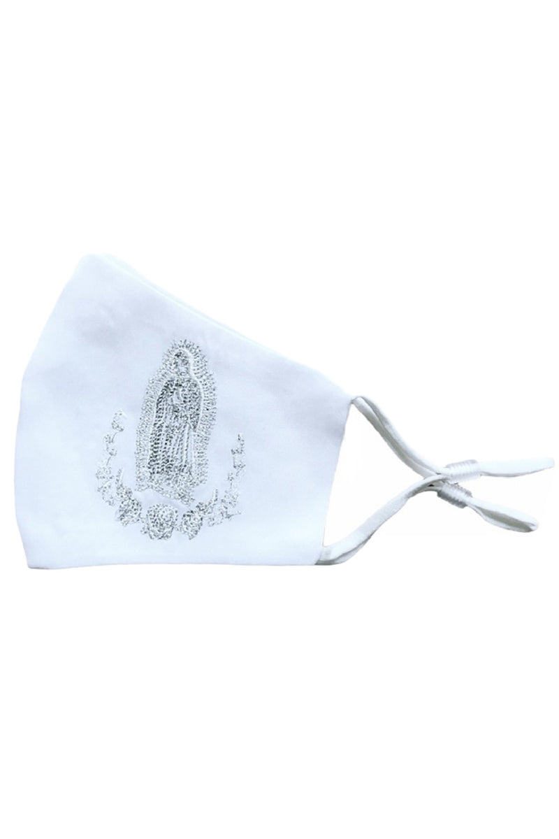 Big Girls White Virgin Mary Embroidered Satin Mask – SophiasStyle.com